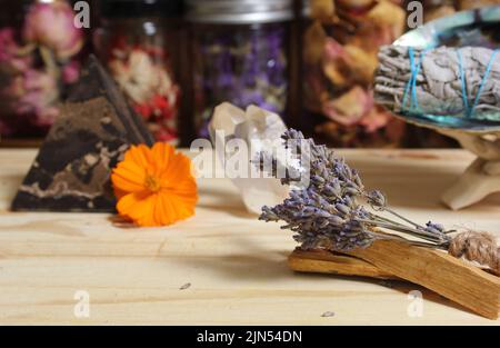 Dried Lavender With Palo Santo Wood and Abalone Shell For Smudging ...