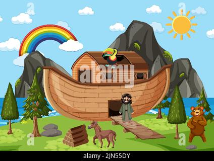 Noah's Ark with wild animals in nature scene illustration Stock Vector Image & Art - Alamy