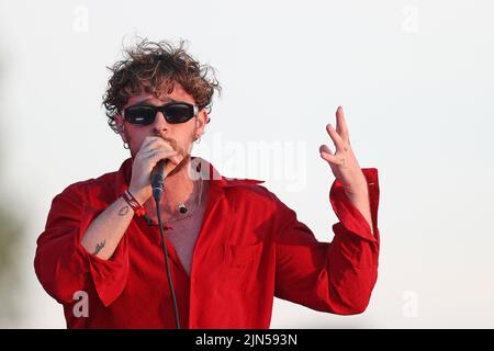 English singer songwriter Tom Grennan performs at Silverstone during ...