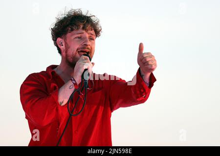 English singer songwriter Tom Grennan performs at Silverstone during ...