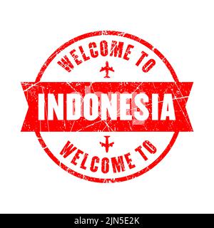 Welcome to Indonesia stamp. Indonesia round sign isolated on white ...