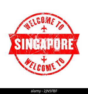 Welcome to Singapore stamp. Singapore round sign isolated on white ...