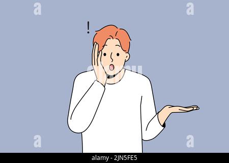 Stunned young man feel shocked by unbelievable news. Amazed male ...