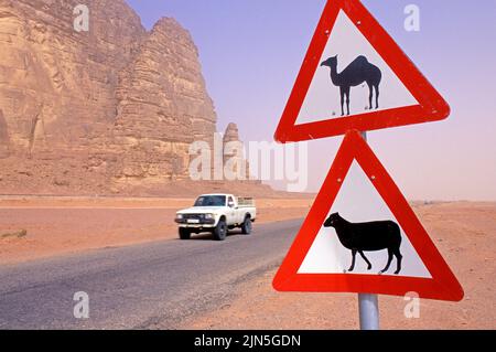 Camel signboard at Wadi Rum desert on Jordan Stock Photo - Alamy