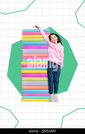 Vertical collage picture of cheerful girl hands hold big newyear ...