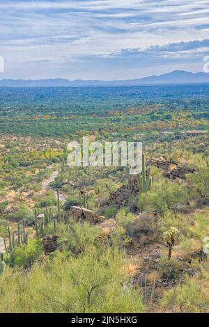 A view of Sabino Canyon high above the canyon floor with winter storm ...