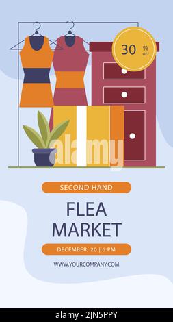 Flat flea market shopping vertical poster template Vector illustration ...