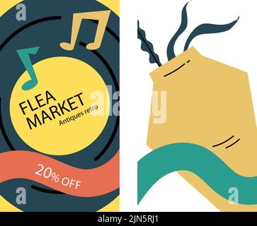 Flat flea market shopping vertical poster template Vector illustration ...