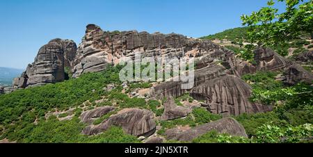 Landscaped panorama view of Meteora in Greece Stock Photo - Alamy