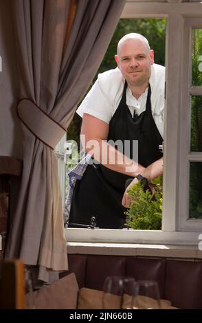 Tom Kerridge in the dining room at the Hand & Flowers, his 2 Michelin ...
