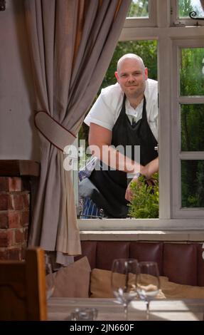 Tom Kerridge in the dining room at the Hand & Flowers, his 2 Michelin ...