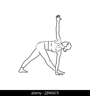 Inverted triangle pose Parivrtta Trikonasana color line illustration ...