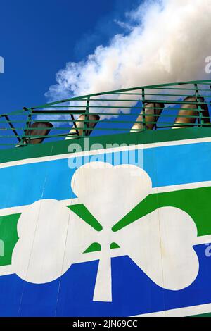The Irish Ferries funnel logo on the Irish Sea ferry W.B. Yeats ...