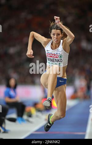 Hanna Minenko participating in the triple jump at the European ...