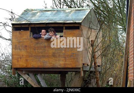 DARREN HURFORD WITH HIS HIS SON TOM (12) IN THE TREE HOUSE THAT HE HAS ...