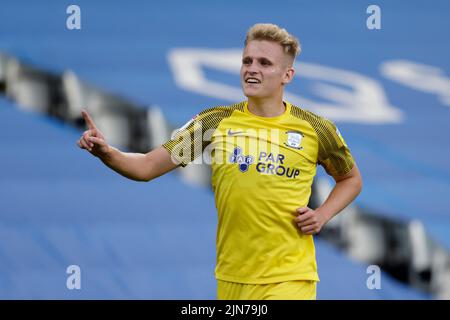 Preston North End's Ali McCann (left) celebrates after scoring his ...