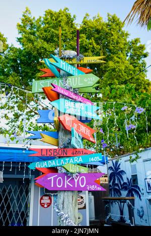 Directional sign in Key West, Florida, FL, USA. Hand painted, hand made ...
