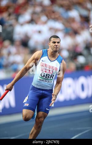 Adam Gemili participating in the 4x100 meter relay at the European ...