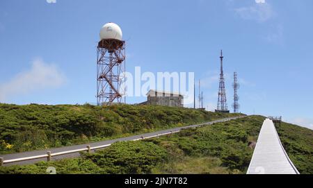 Communications antennae topping the summit of the highest mountain of ...