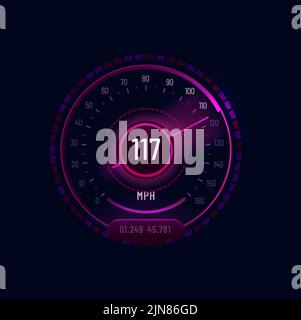 Futuristic car neon speedometer gauge dial. Vehicle odometer indicator ...