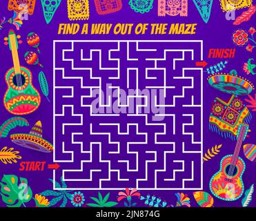 Labyrinth maze game with cartoon mexican food musician characters ...