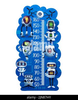 Kids height chart with cartoon robots, androids and cyborgs. Growth ...
