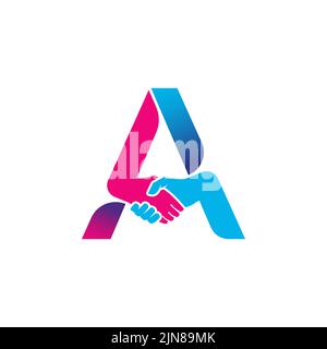 handshake logo isolated on letter T alphabet. Business partnership and ...