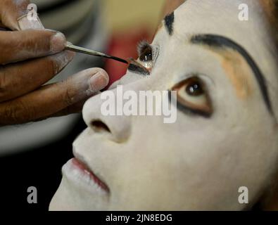 Mime artists of Surpancham, a group from Tripura, are getting ready for ...