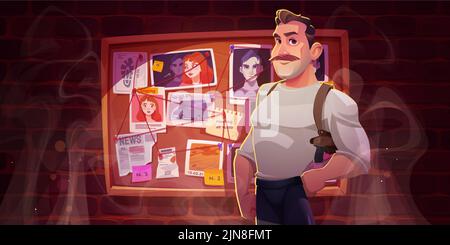 Detective pinboard with evidences vector illustration. Cartoon ...