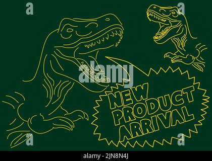 Dinosaur with speech bubble saying New Product Arrival word ...