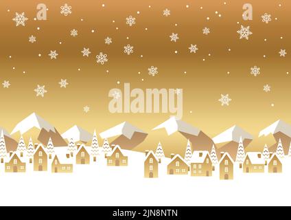 Horizontal Winter Landscape Happy New Year Symbol Or Label With Landscape Background Flat And