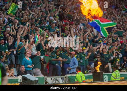 Jubilant fans celebrating a Springbok win against the All Blacks. 6 ...