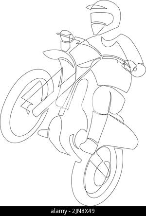 Continuous line drawing of motocross competition. One line motor racing ...