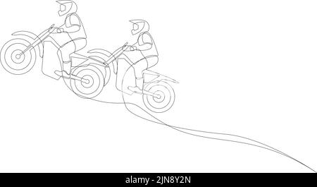 Continuous line drawing of motocross competition. One line motor racing ...