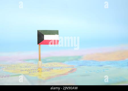 location of Kuwait territory in middle east region with country flags ...