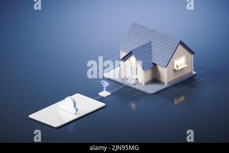 Residence house and computer remote, 3d rendering. Computer digital ...