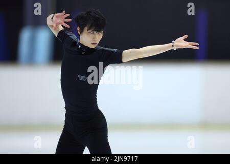 Japanese figure skater Yuzuru Hanyu takes part in a training session ...