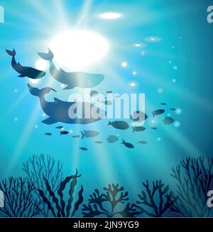 Landscape of whale on blue sea silhouettes Stock Vector Image & Art - Alamy