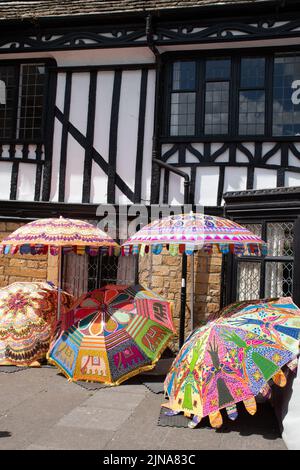 England, Dorset, Sherborne, Colourful Market Day Stall and The Conduit ...