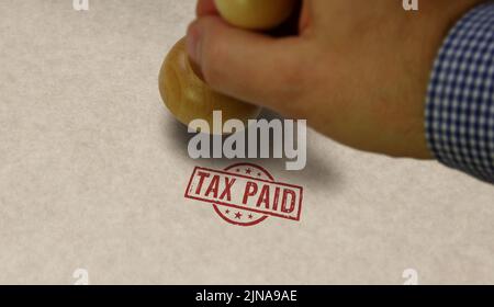 Tax paid stamp and stamping hand. Business taxes and income taxation ...