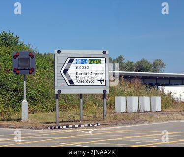 Road sign from Cardiff to Cardiff airport by the A48 and M4. Leckwith ...