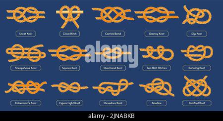 Nautical loops. Vector knots for rope. Realistic knot round and square ...