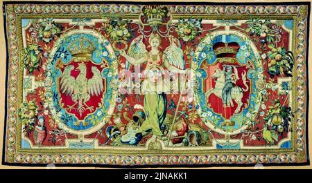 Tapestry with the coats of arms of Poland (White Eagle) and Lithuania ...
