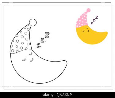 Sleeping Crescent Moon Isolated Coloring Page Stock Vector Image & Art ...