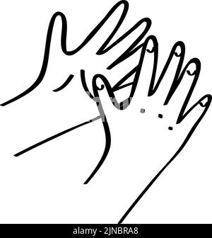 Kids hands reaching out to each other. Outline with color illustration ...