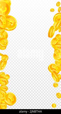 British pound coins falling. Scattered gold GBP coins. United Kingdom ...