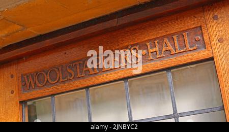 Historic woolstaplers hall, carved wood entrance,worker bee, Chipping ...
