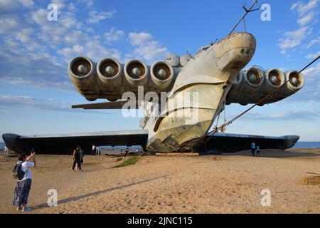 Derbent, Russia - 25 July, 2022: People relax on the beach of the ...