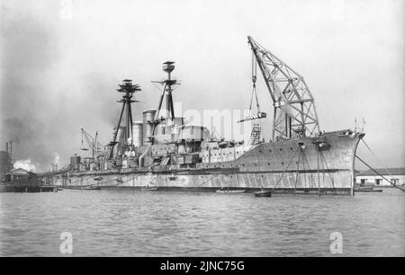 Imperial Japanese Navy battleship Haruna at her moorings near Kure ...