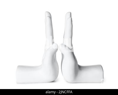Bookend in shape of hands on white background Stock Photo - Alamy